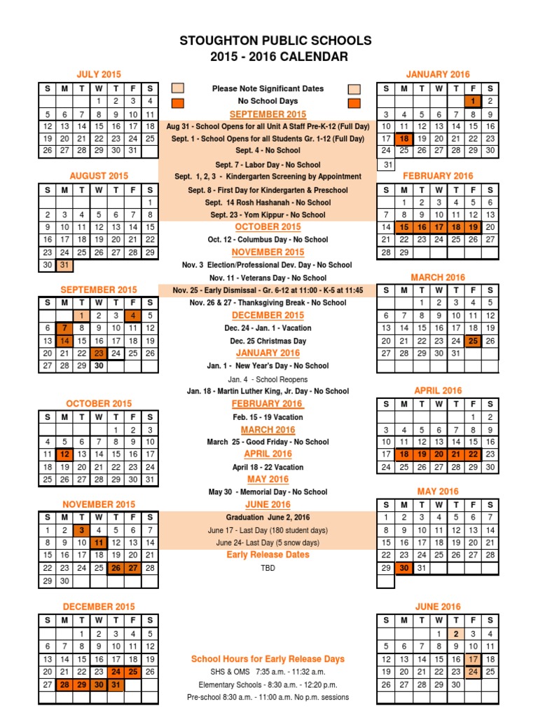 Stoughton Public Schools 2015-2016 Calendar | PDF | Travel