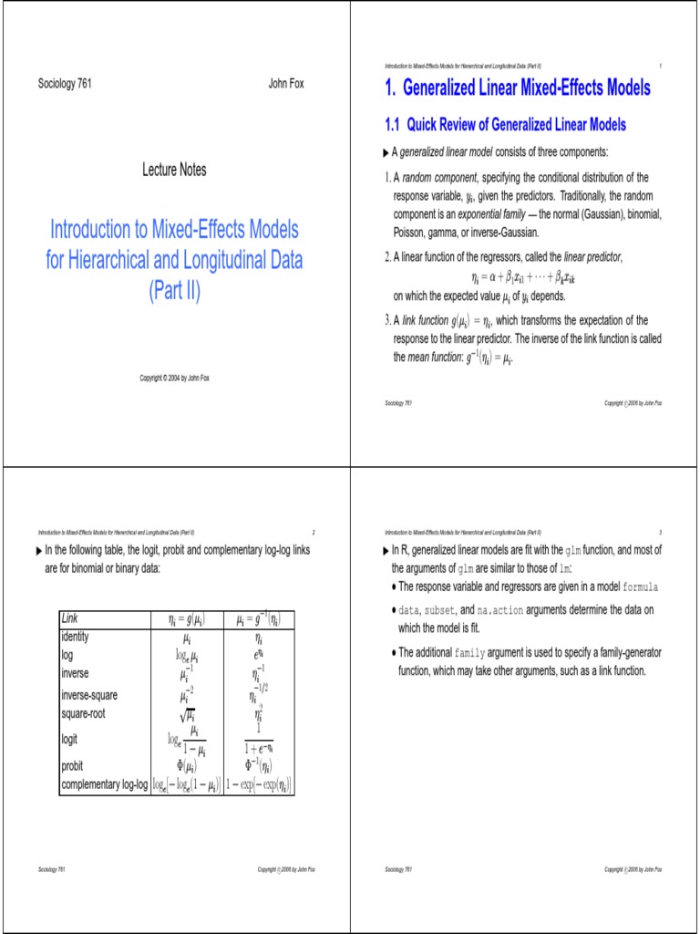 Introduction To Mixed Effects Models For Hierarchical And Longitudinal