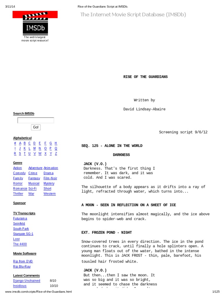 Rise of The Guardians Script at IMSDb | PDF | Frost | Tooth