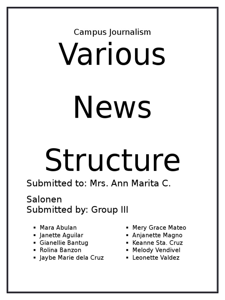 Various News Structure: Campus Journalism | PDF | Copy Editing | Narrative