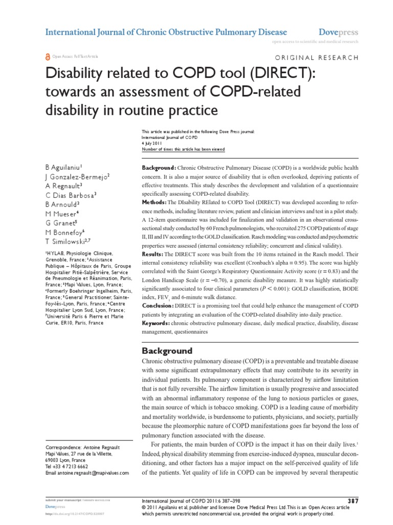 Disability Related to Copd Tool Towards an Assessment of Co 070411 ...