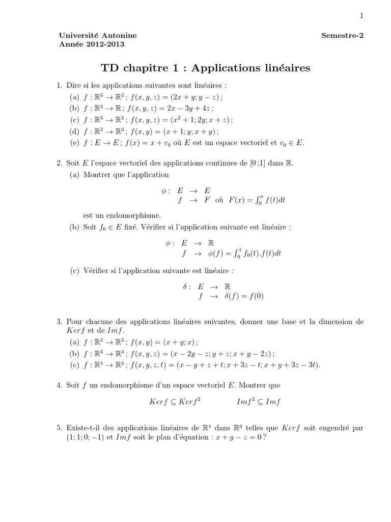 TD1 - AL - Applications Lineaires | PDF | Algèbre | Algèbre linéaire