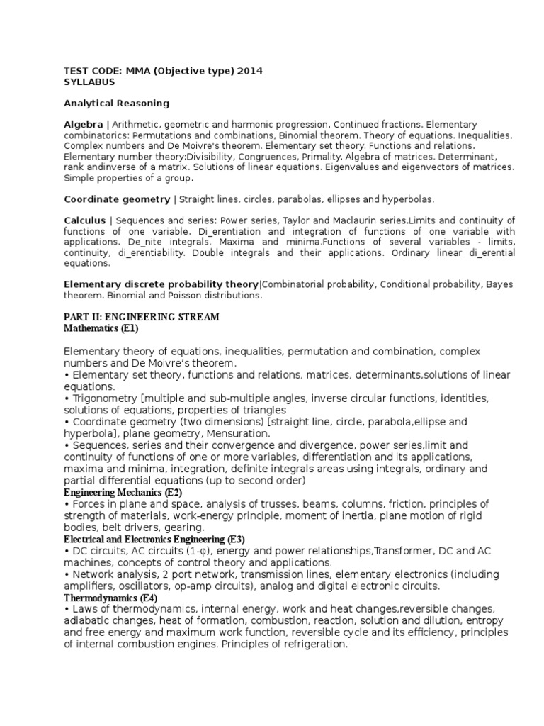 Syllabus For ISI Entrance | PDF | Equations | Power Series