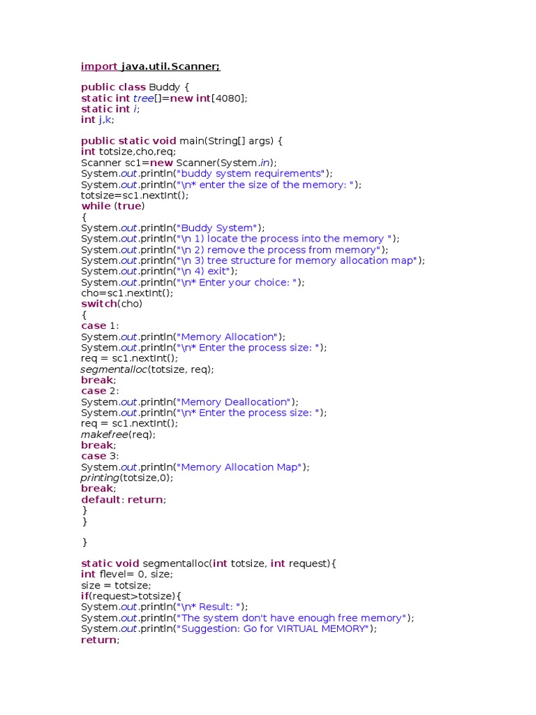 Implementation Of The Buddy System Algorithm For Dynamic Memory Allocation Pdf Java