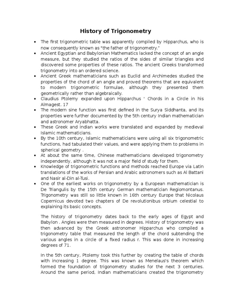 History of Trigo | PDF | Trigonometry | Trigonometric Functions