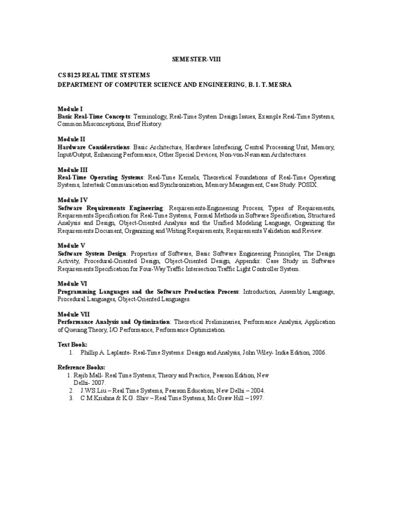 Real Time Systems Syllabus Pdf 