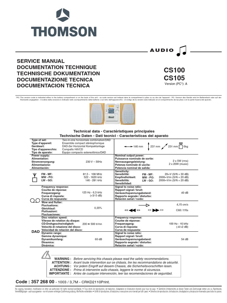 CS100 CS105: Service Manual Documentation Technique Technische ...