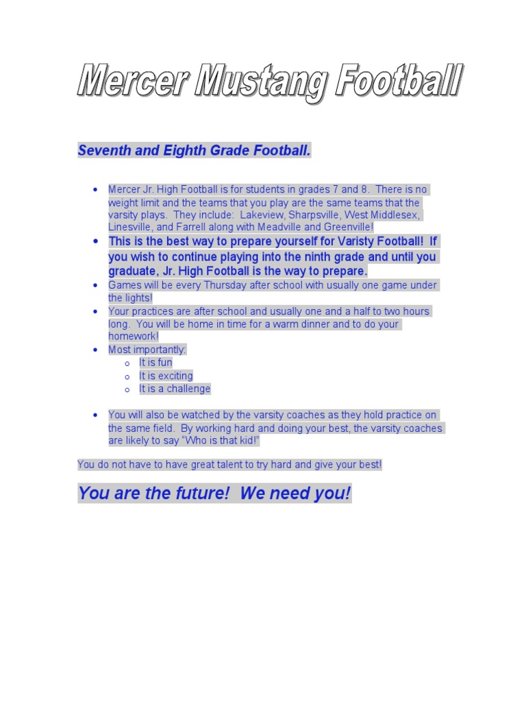 Seventh and Eighth Grade Football | PDF
