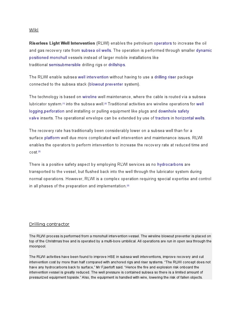 Riserless Light Well Intervention (RLWI) Enables The Petroleum | PDF ...