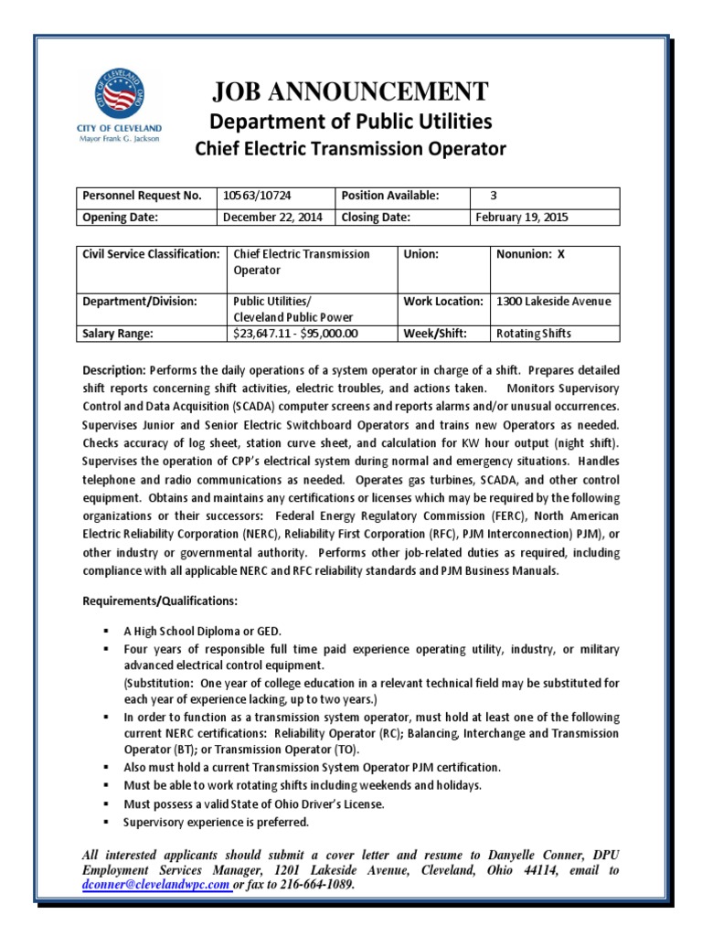 Chief Electrical Transmission Operator | PDF | Transmission (Mechanics ...
