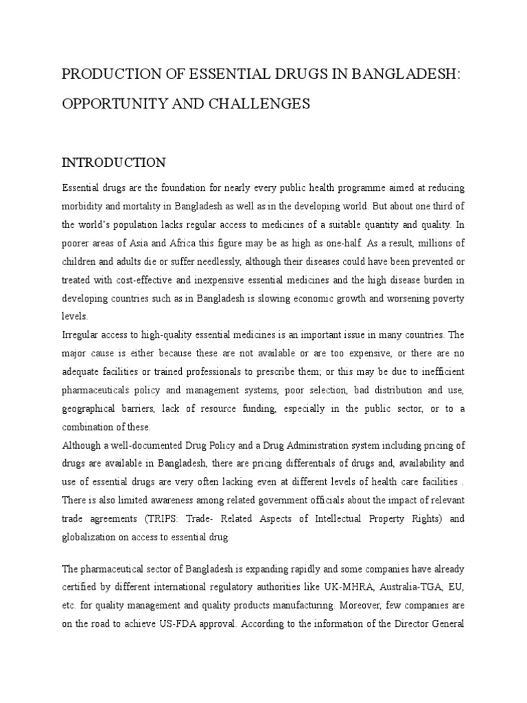 Production of Essential Drugs in Bangladesh | PDF | Pharmaceutical Drug ...