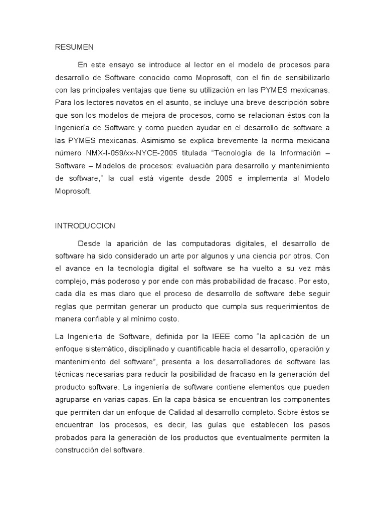 Moprosoft: Mejora en PYMES Mexicanas | PDF | Ingeniería de software ...