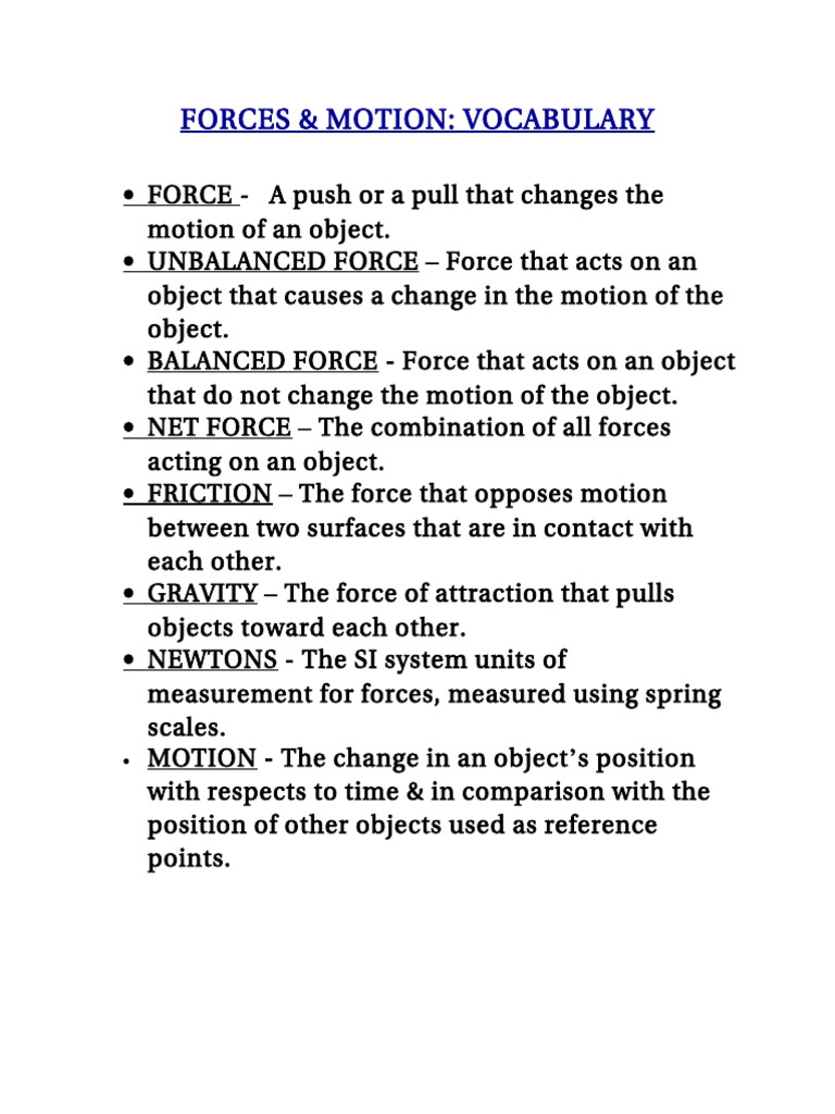 15-Forces and Motion-Vocabulary | PDF | Science & Mathematics