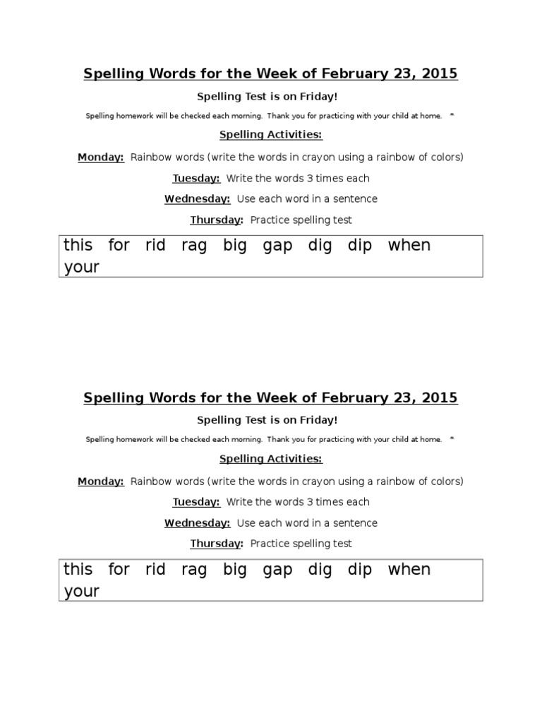 Weekly Spelling Guide for Parents | PDF