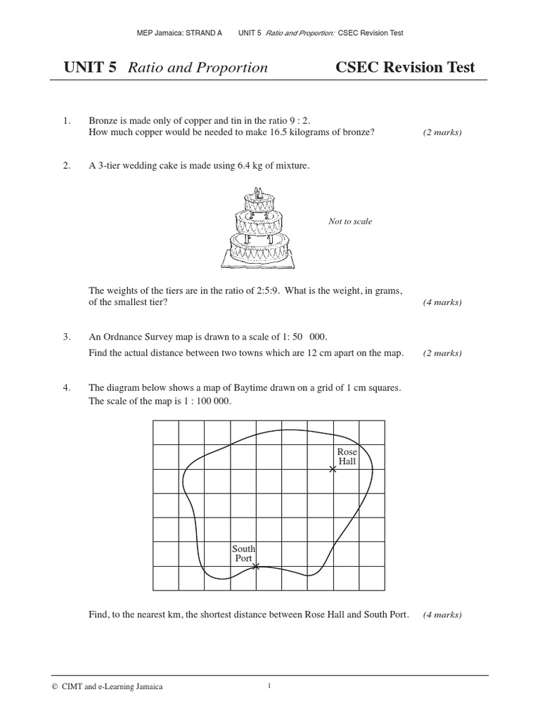 UNIT 5 Ratio and Proportion CSEC Revision Test | PDF