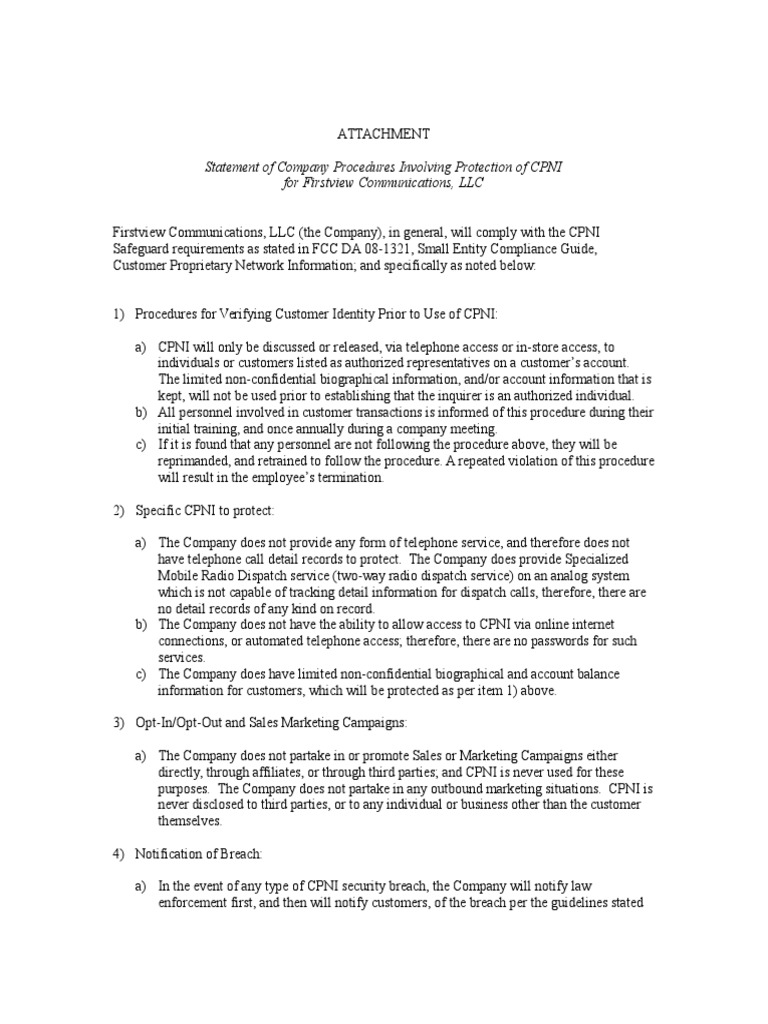 CPNI Protection Procedures Guide | PDF | Federal Communications ...