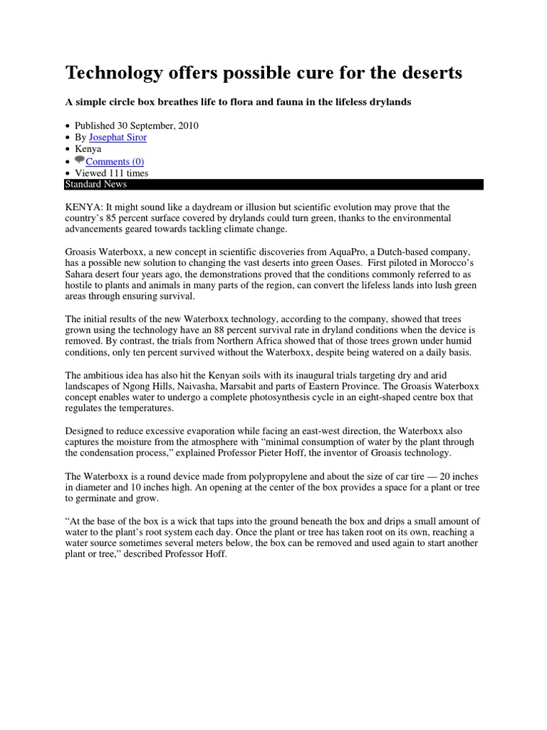 Groasis Waterboxx Technology Offers Possible Cure For The Deserts | PDF ...
