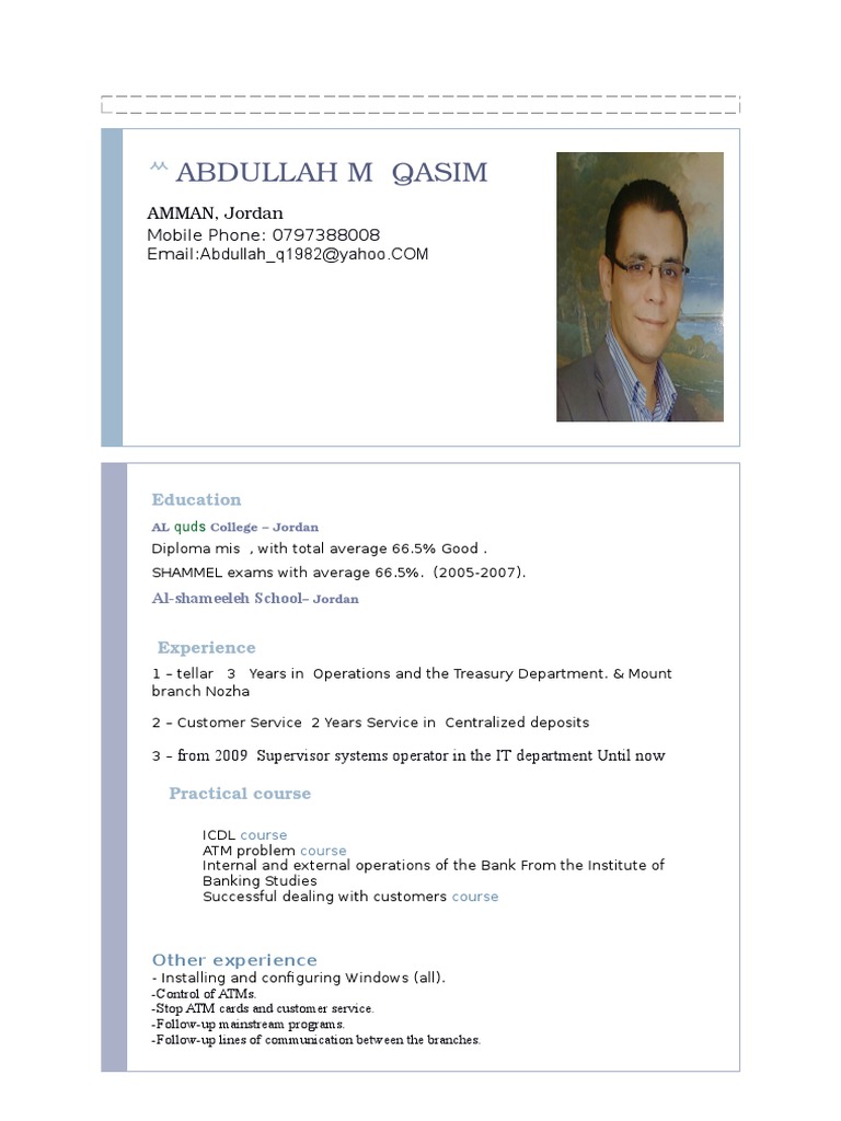 Abdullah M Qasim: AMMAN, Jordan Mobile Phone: 0797388008 | PDF