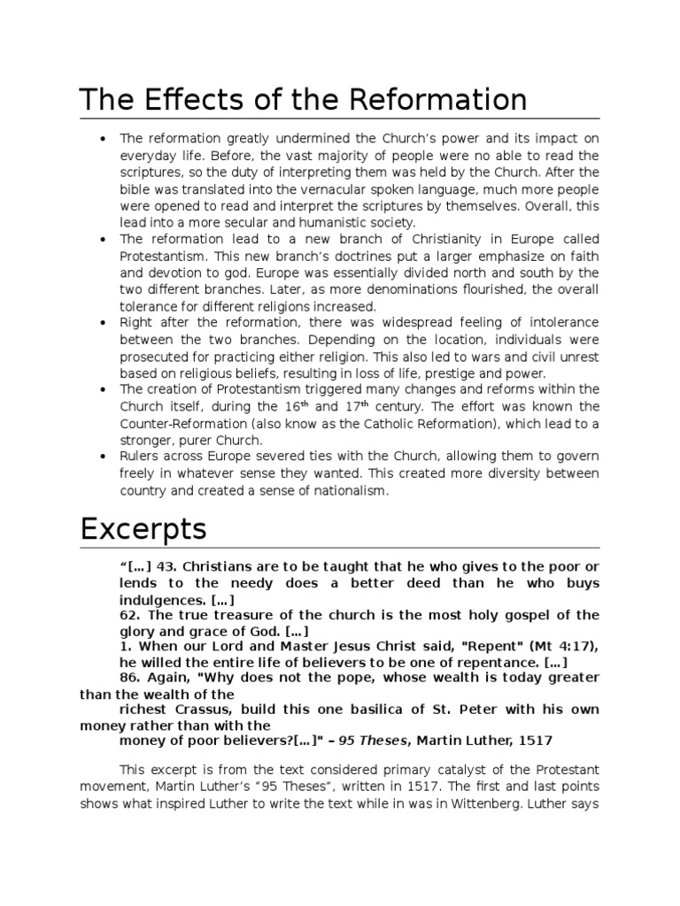 The Effects of the Reformation: Key Events, Beliefs, and Documents That ...