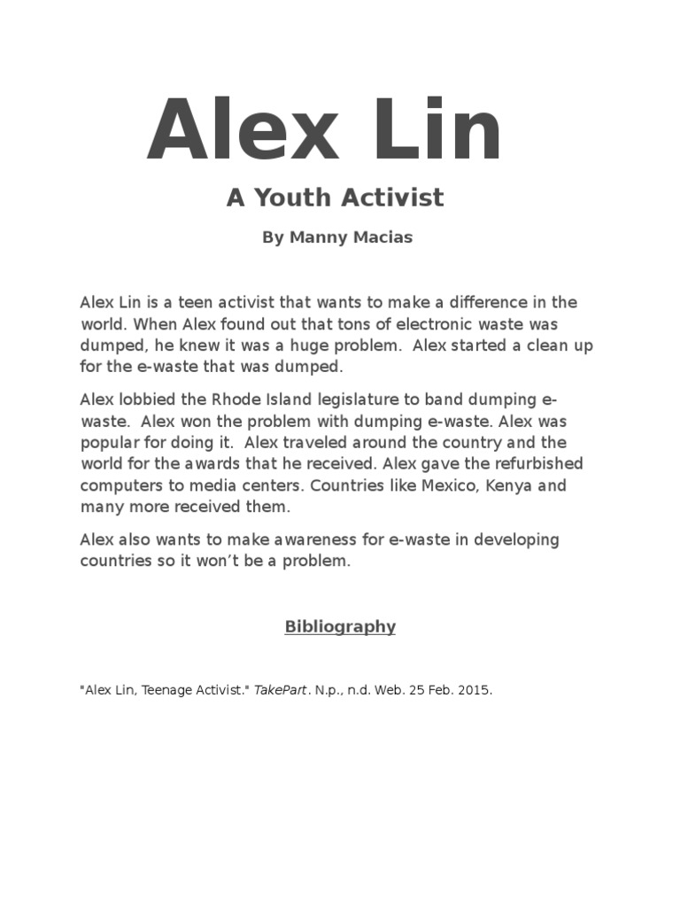 Alex Lin: Teen Activist Against E-Waste | PDF