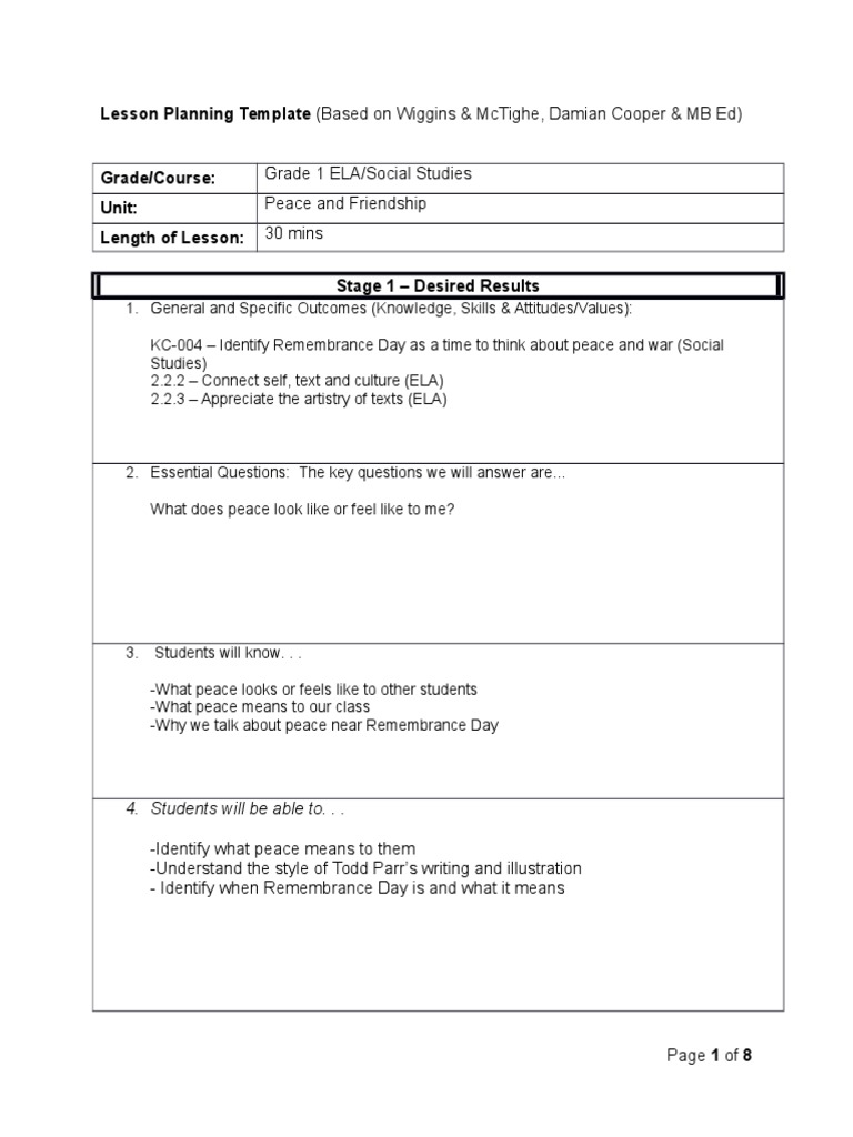 The Peace Book Lesson Plan | PDF | Lesson Plan | Learning