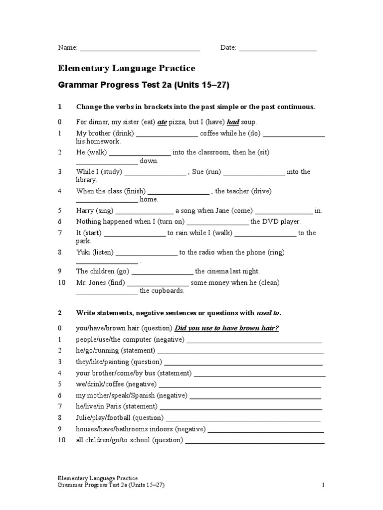 ELP Grammar Test 2a | PDF | Grammar | Linguistics
