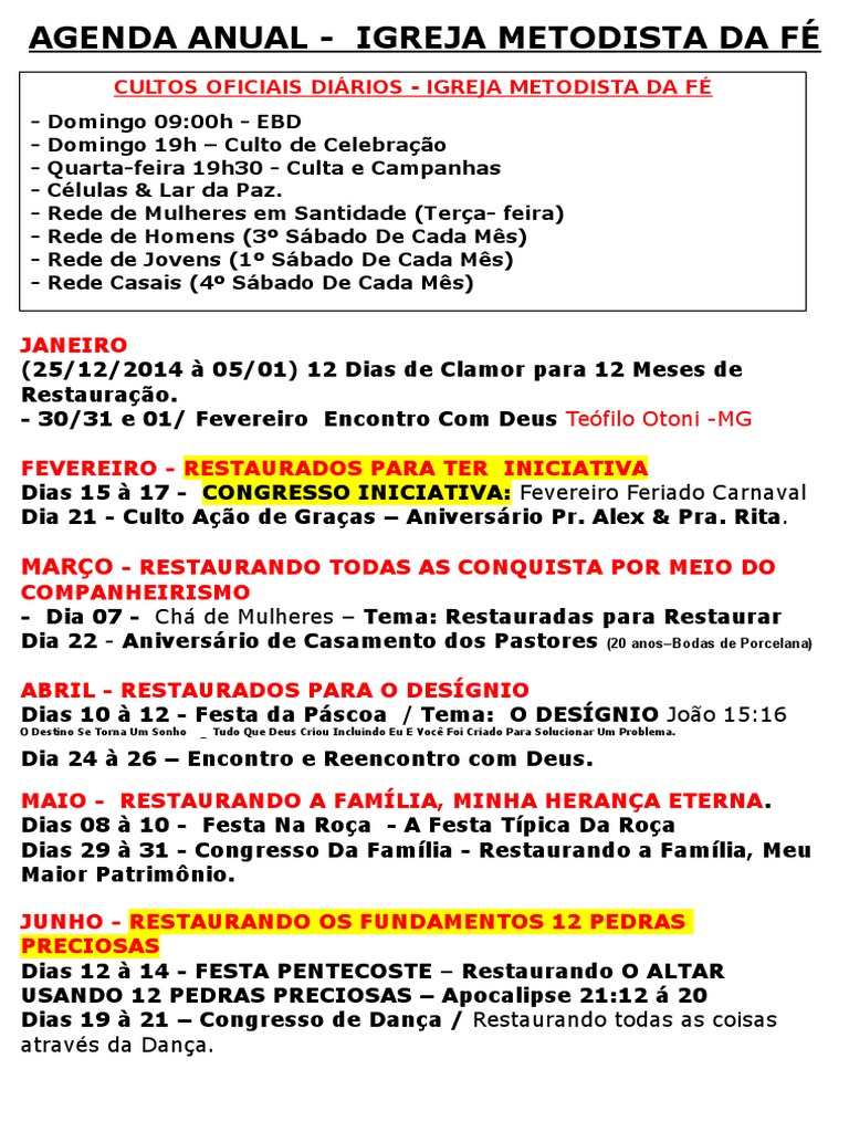 Agenda BHNJMK, L.Ç /anual Da Igreja Metodista Da Fé Oficial | PDF