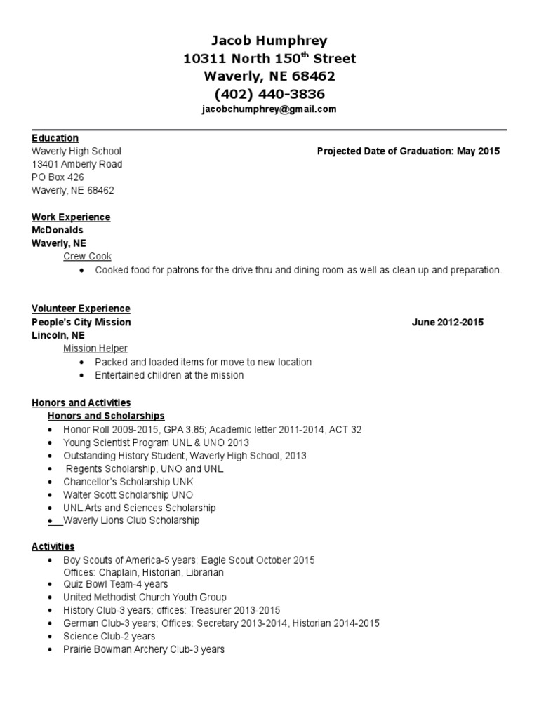 Jacob Humphrey Resume | PDF