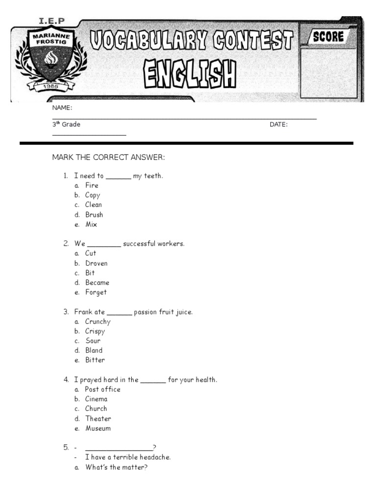 3th Grade - Vocabulary Contest | PDF