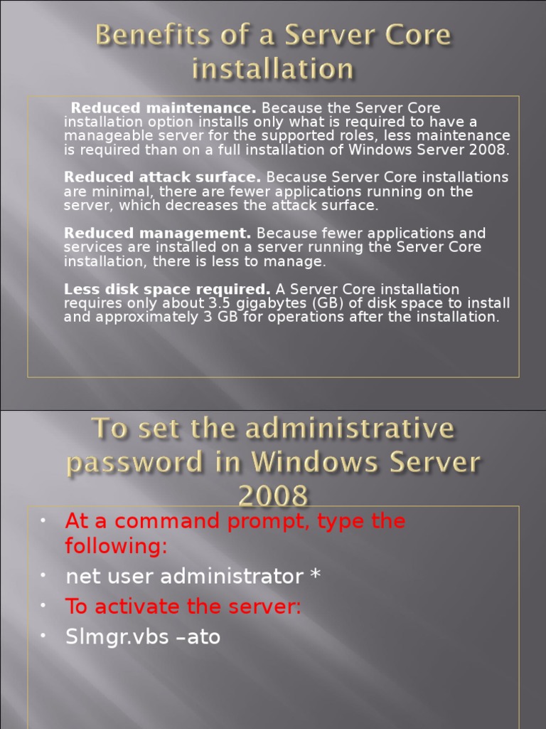Reduced Maintenance. Because The Server Core | PDF | Command Line ...
