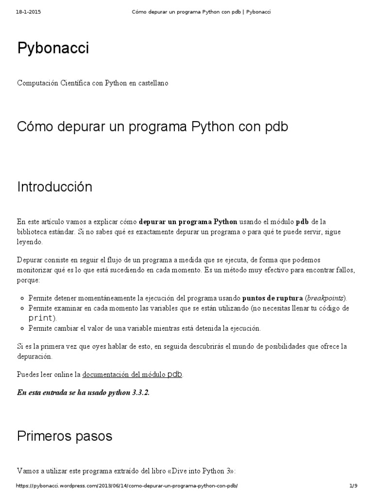 Cómo Depurar Un Programa Python Con PDB - Pybonacci | PDF | Python (lenguaje de programación ...