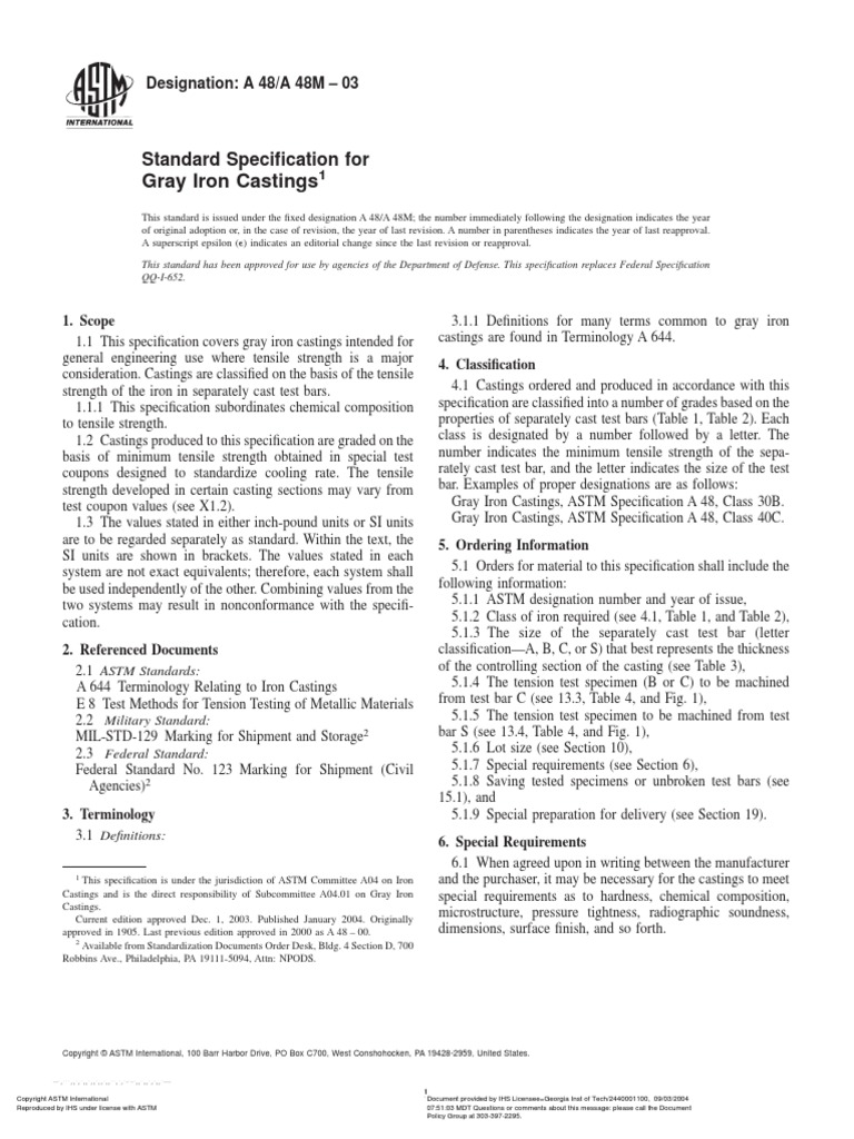 Astm A48 Gray Iron | PDF