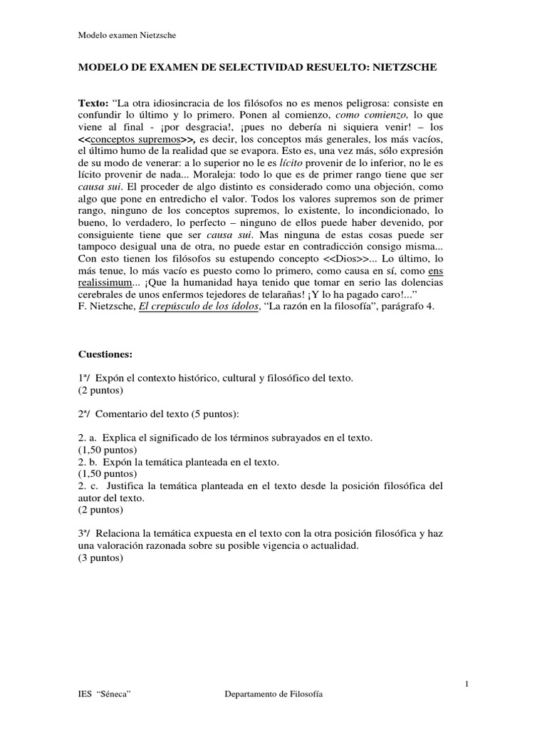 Modelo Examen Resuelto Nietzsche | PDF