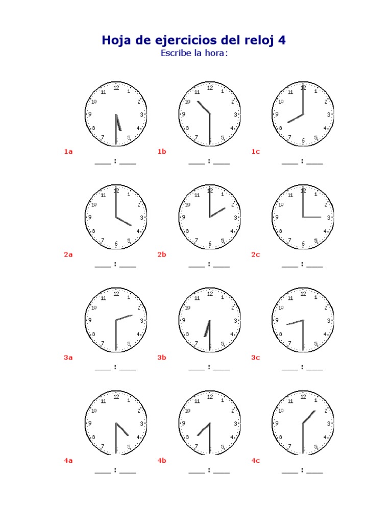 Ejercicios de Reloj para Primaria | PDF | Métodos y materiales de enseñanza