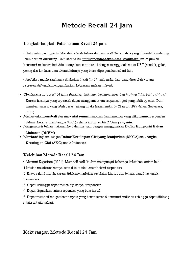 Metode Recall 24 Jam | PDF