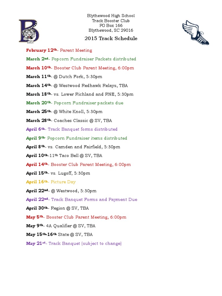 2015 Track Schedule | PDF | Travel