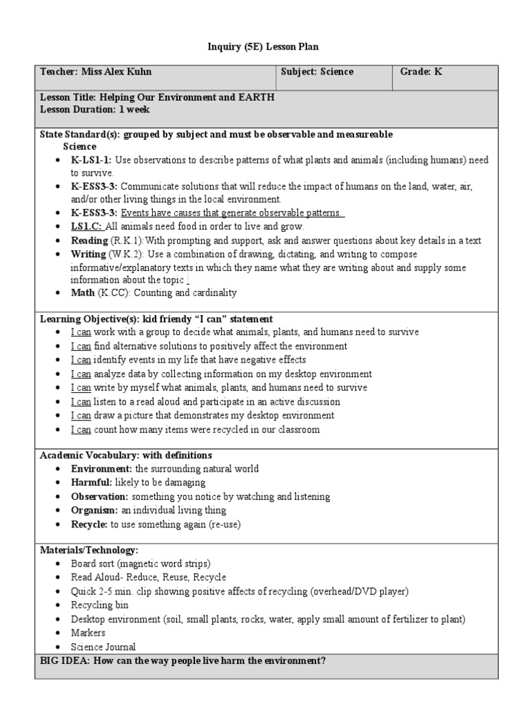 5e Lesson Plan (Science) | PDF | Recycling | Educational Assessment
