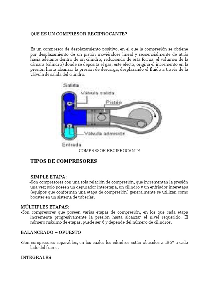 Funcionamiento del Compresor Reciprocante | PDF | Motor de combustión ...