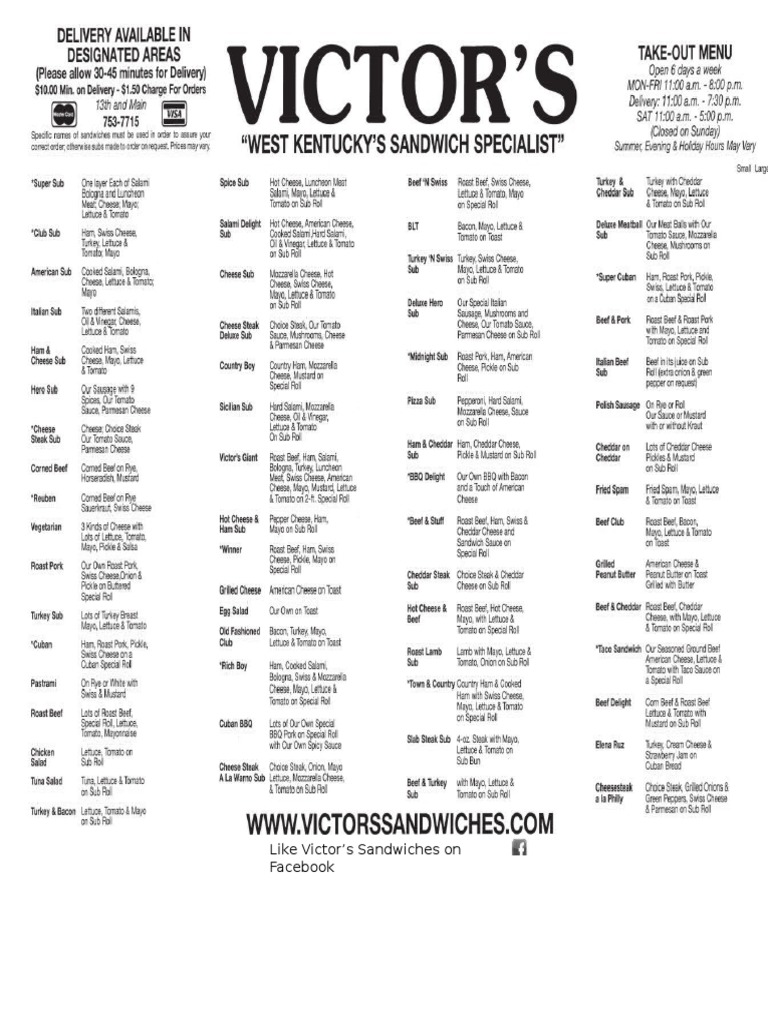 Victors Menu 1 | PDF