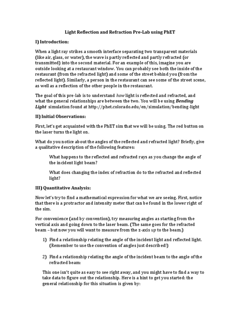 Light Reflection and Refraction Lab | PDF | Refraction | Reflection (Physics)