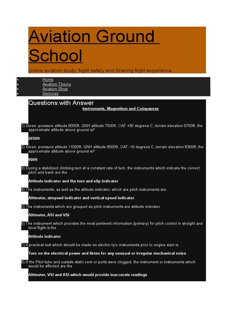 Aviation Ground School | PDF | Gyroscope | Altimeter