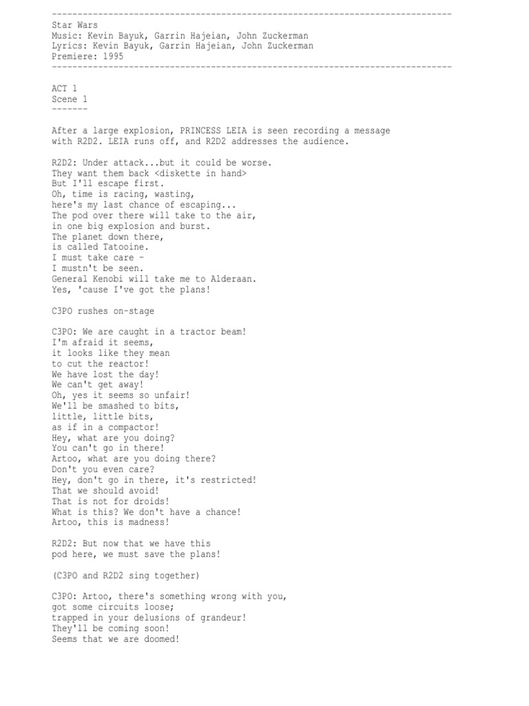 Star Wars - Musical Libretto | PDF | Luke Skywalker | Obi Wan Kenobi