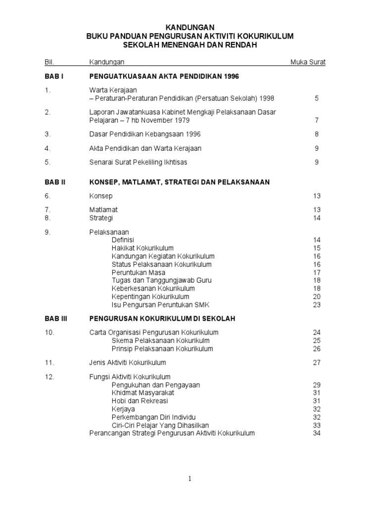 Kandungan Buku Panduan Pengurusan Aktiviti Kokurikulum Sekolah | PDF Kandungan Buku Panduan Pengurusan Aktiviti Kokurikulum Sekolah | PDF