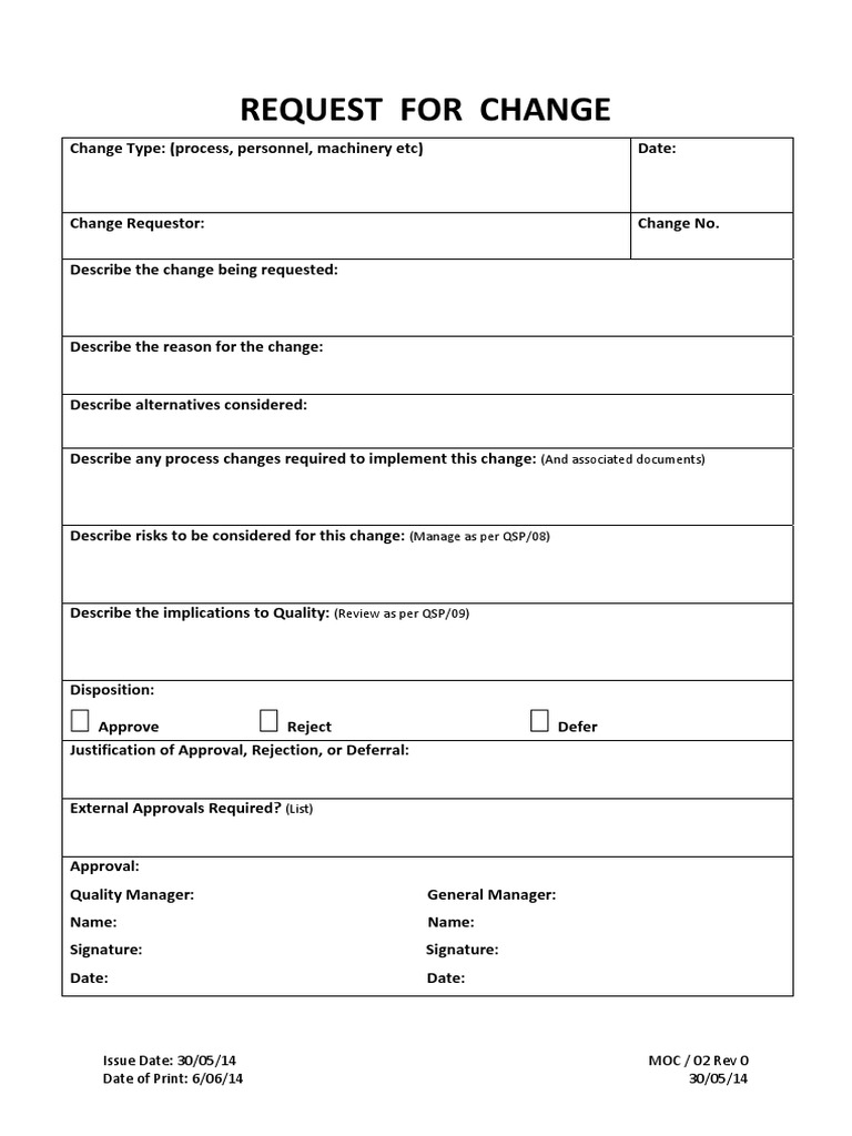 MOC 02 - Request For Change Form Rev 0 PDF | PDF | Computers