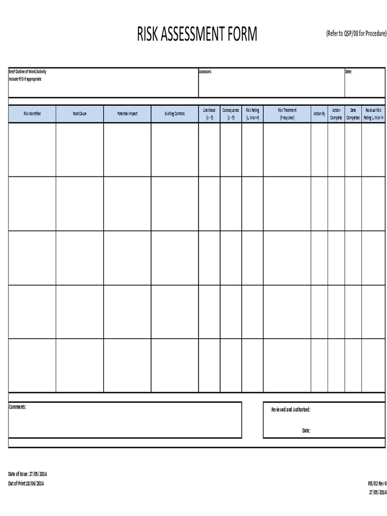 RIS 02 - Risk Assessment Form Rev 0 PDF | PDF