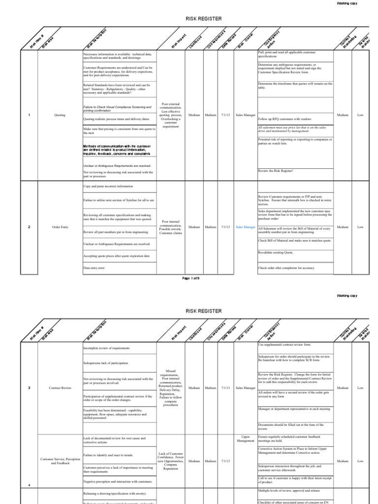 TOT Risk Register Working | PDF | Specification (Technical Standard ...