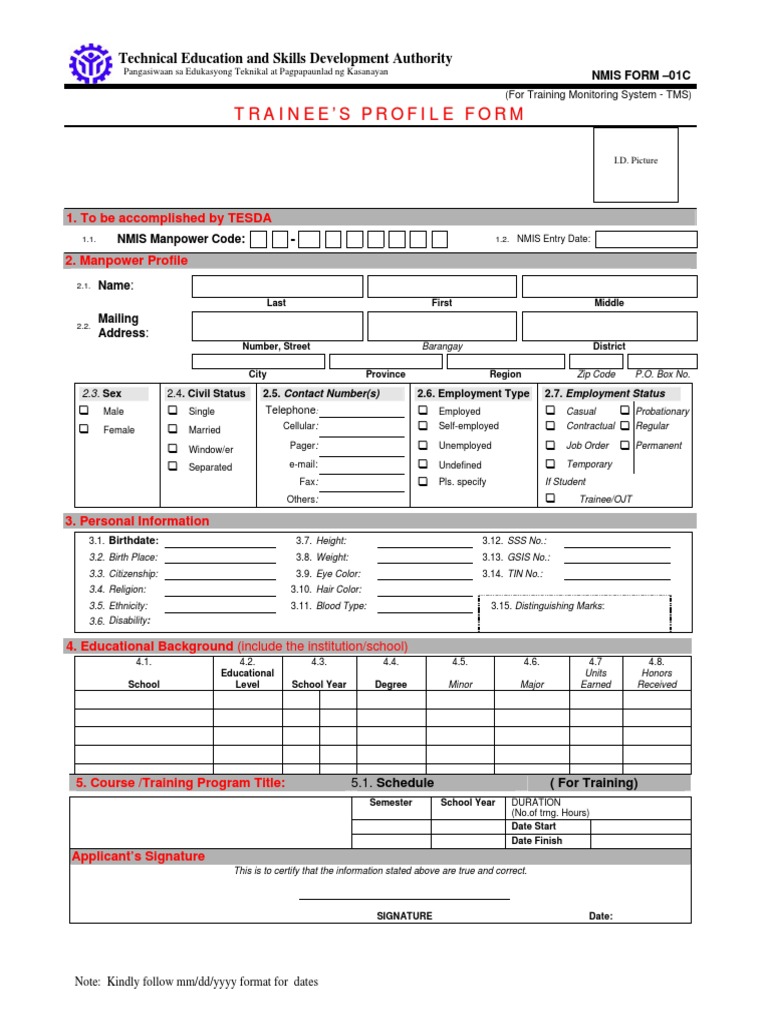 TESDA Trainee Profile