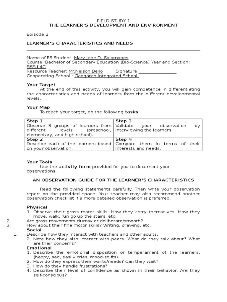 Field Study 2-Episode 2 | PDF | Emotions | Preschool