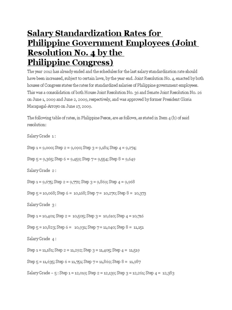 Salary Standardization Rates For Philippine Government Employees | PDF ...