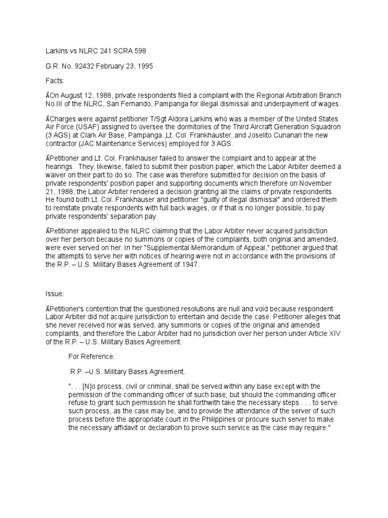 Larkins Vs NLRC | PDF | Summons | Complaint